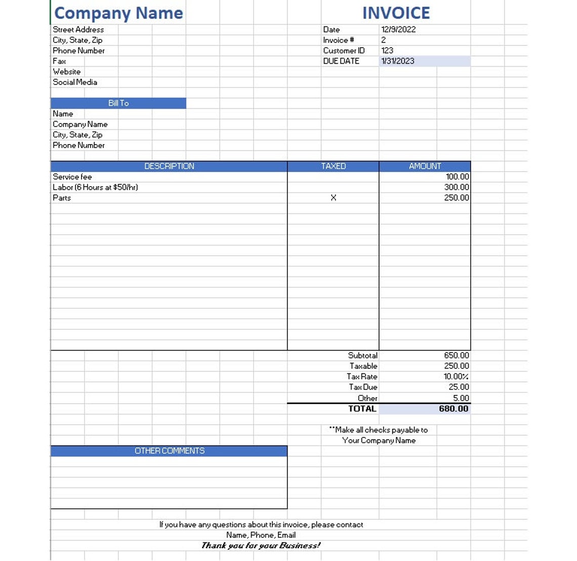 General Invoice Template, General Invoice Template, Word Template ...