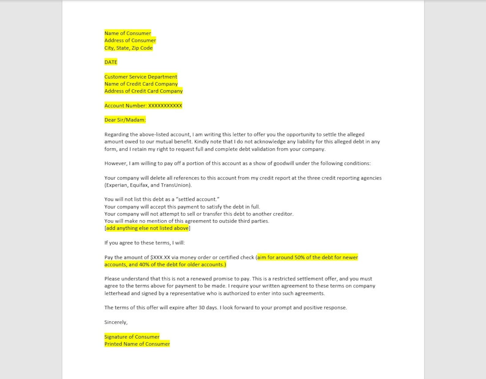 Pay for Delete Letter Template, Pay for Delete Letter, Pay for Delete ...