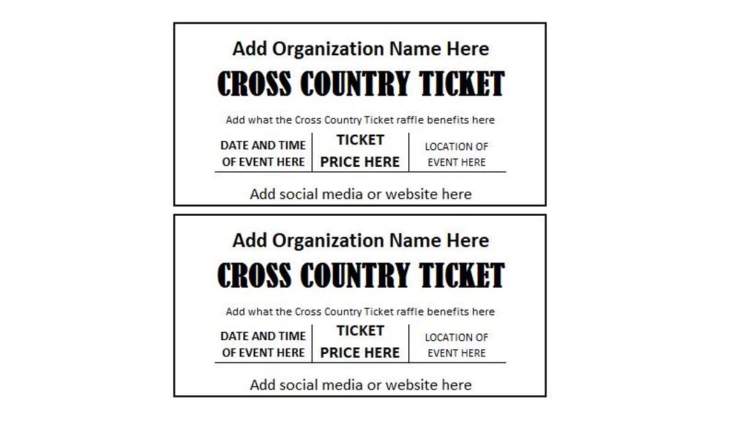 Editable Cross Country Ticket, Cross Country Ticket Fundraiser Ticket ...