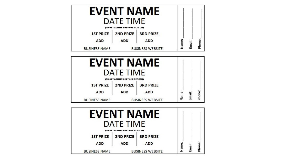 Editable Raffle Entry Form Ticket, Entry Form Printable Ticket ...