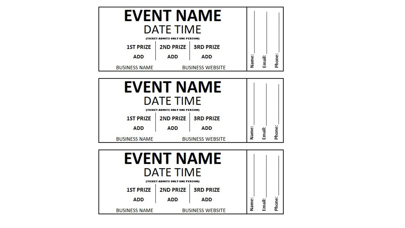 Editable Raffle Entry Form Ticket, Entry Form Printable Ticket ...