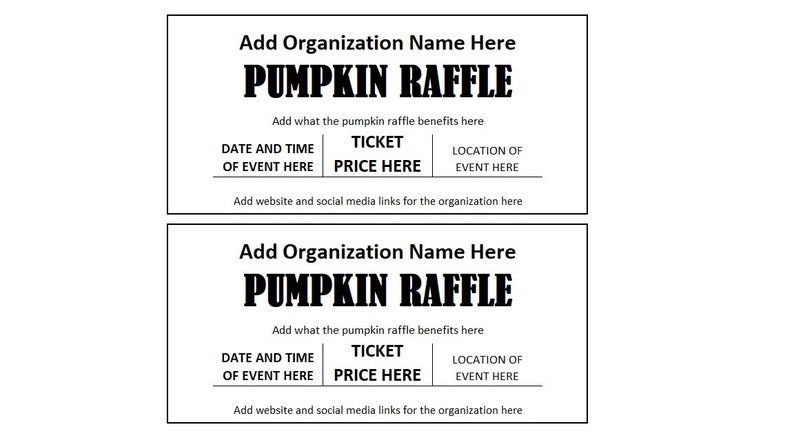 Editable Pumpkin Ticket, Pumpkin Fundraiser Ticket, Pumpkin Ticket ...