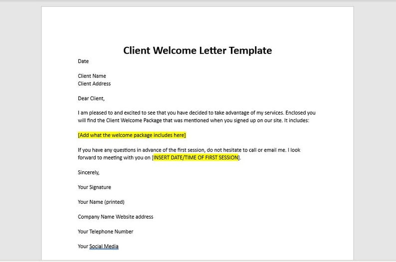 Coaching Welcome Letter, Coaching Welcome Letter Template, New Client ...