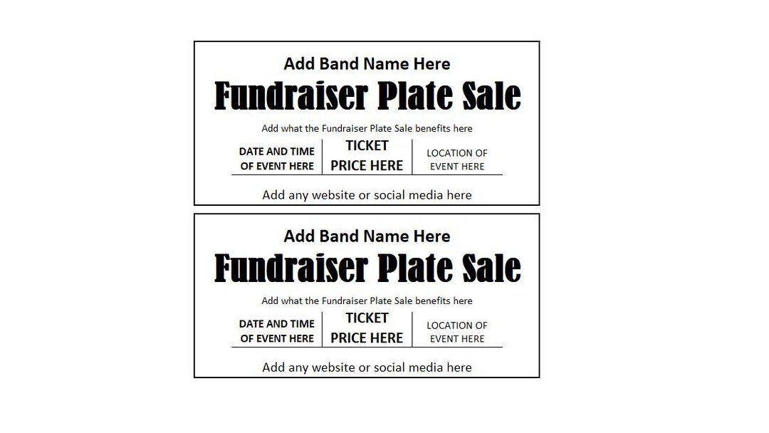 Fundraiser Plate Sale Ticket, Plate Sale Fundraiser Ticket, Plate Sale ...