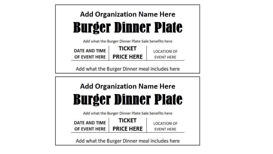 Burger Dinner Plate Sale Ticket, Burger Dinner Plate Sale Fundraiser ...