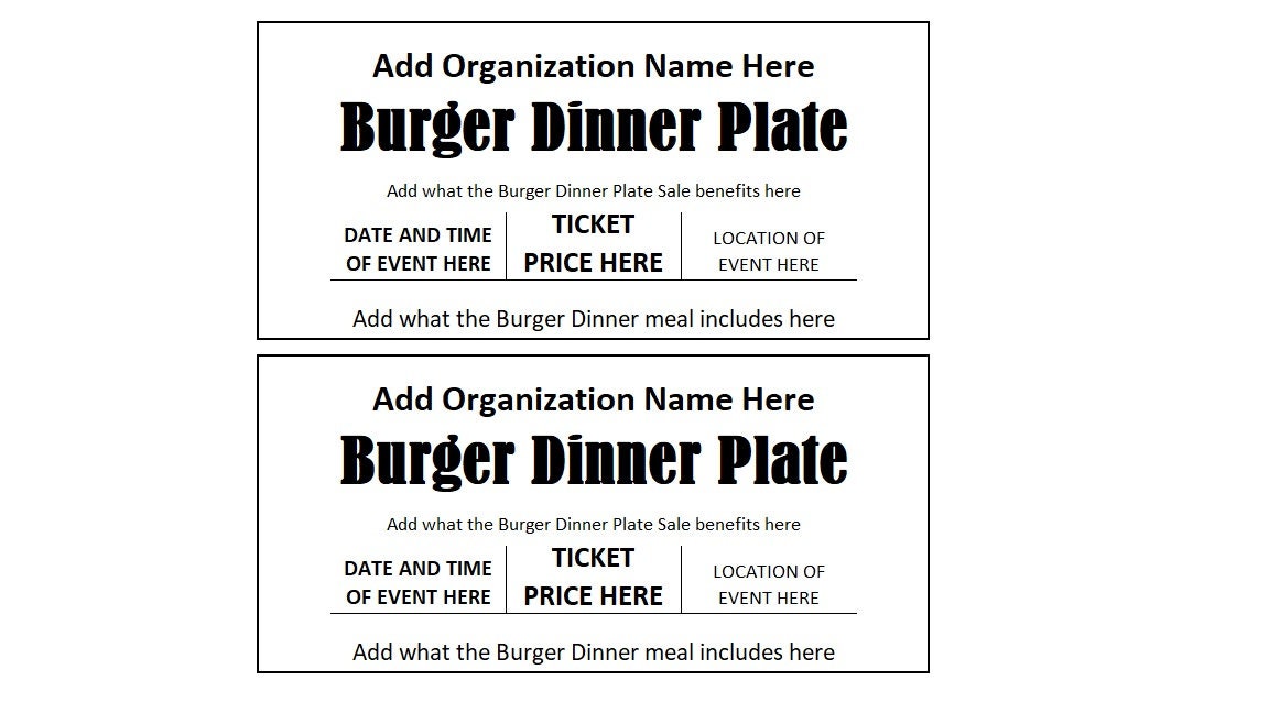 Burger Dinner Plate Sale Ticket, Burger Dinner Plate Sale Fundraiser ...