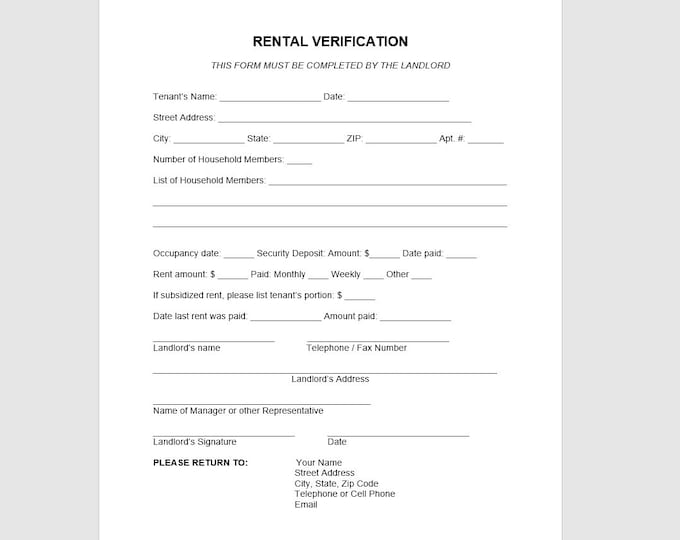 Rental History Verification Form, Landlord, Tenant Screening, Rental ...