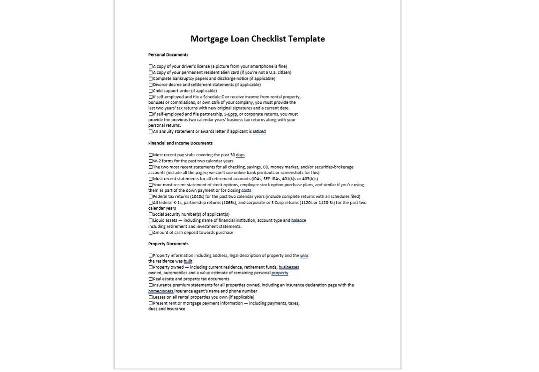 Mortgage Loan Checklist, Mortgage Loan Checklist Template, Mortgage ...