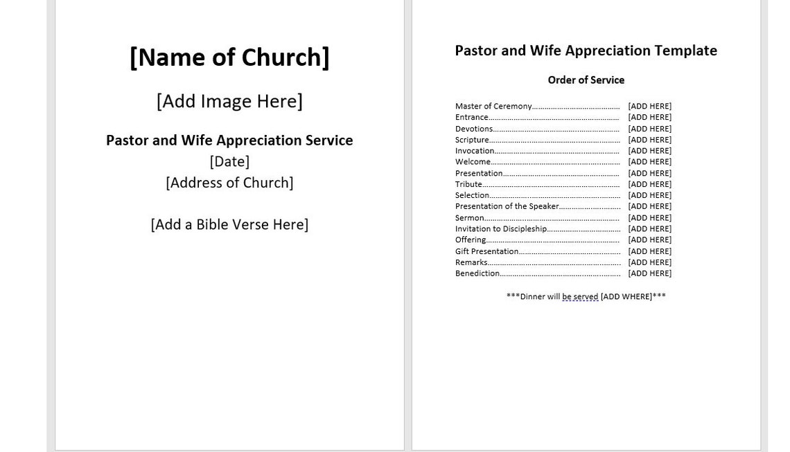 Church Pastor and Wife Appreciation Program Template, Pastor and Wife ...