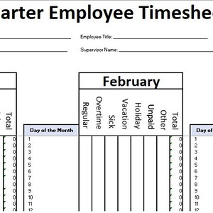 Editable Quarter Employee Timesheet, Quarter Employee Timesheet ...