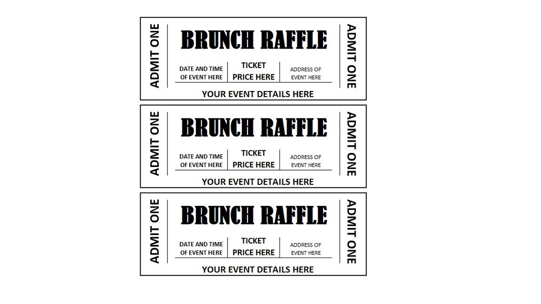 Editable Brunch Raffle Event Ticket, Brunch Raffle Ticket Printables ...