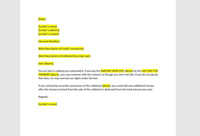 Notice of Default and Right to Cure, Notice of Default Letter Template ...