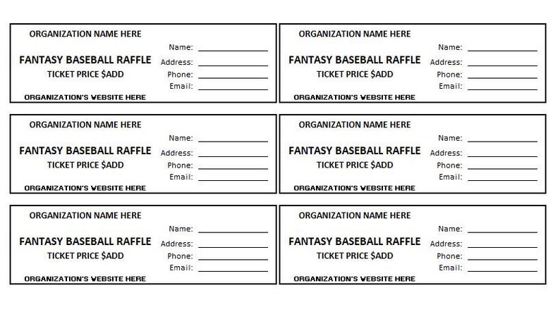 Editable Fantasy Baseball Raffle Ticket, Fantasy Baseball Raffle, Enter ...