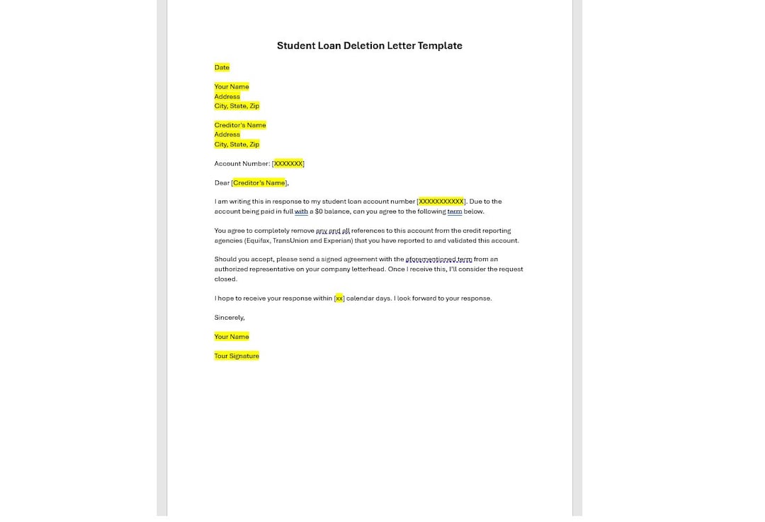 Editable Student Loan Deletion Letter Template, Student Loan Deletion ...