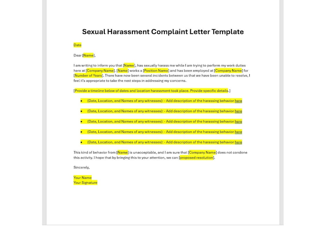 Job Sexual Harassment Letter Template, Work Sexual Harassment Template ...