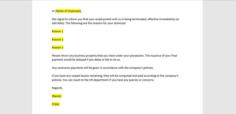 Termination Email Template, Termination Email, Termination Template ...
