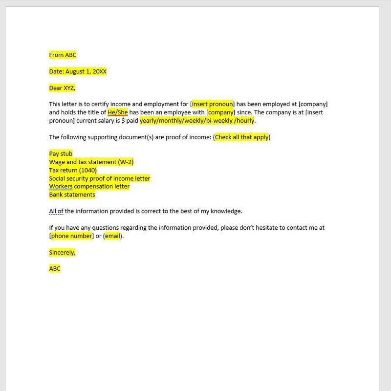 Work Verification Letter - Etsy