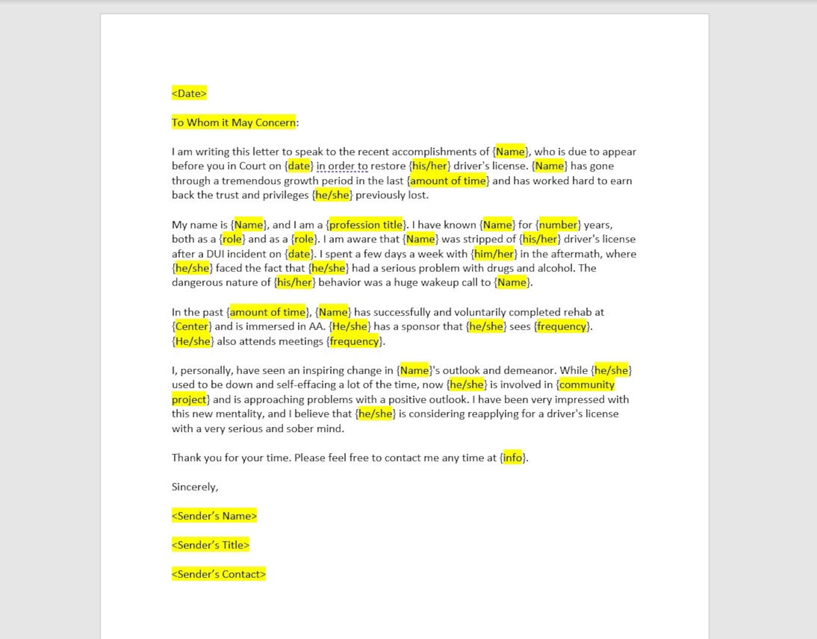 Character Reference Letter to Restore Drivers License, Character ...