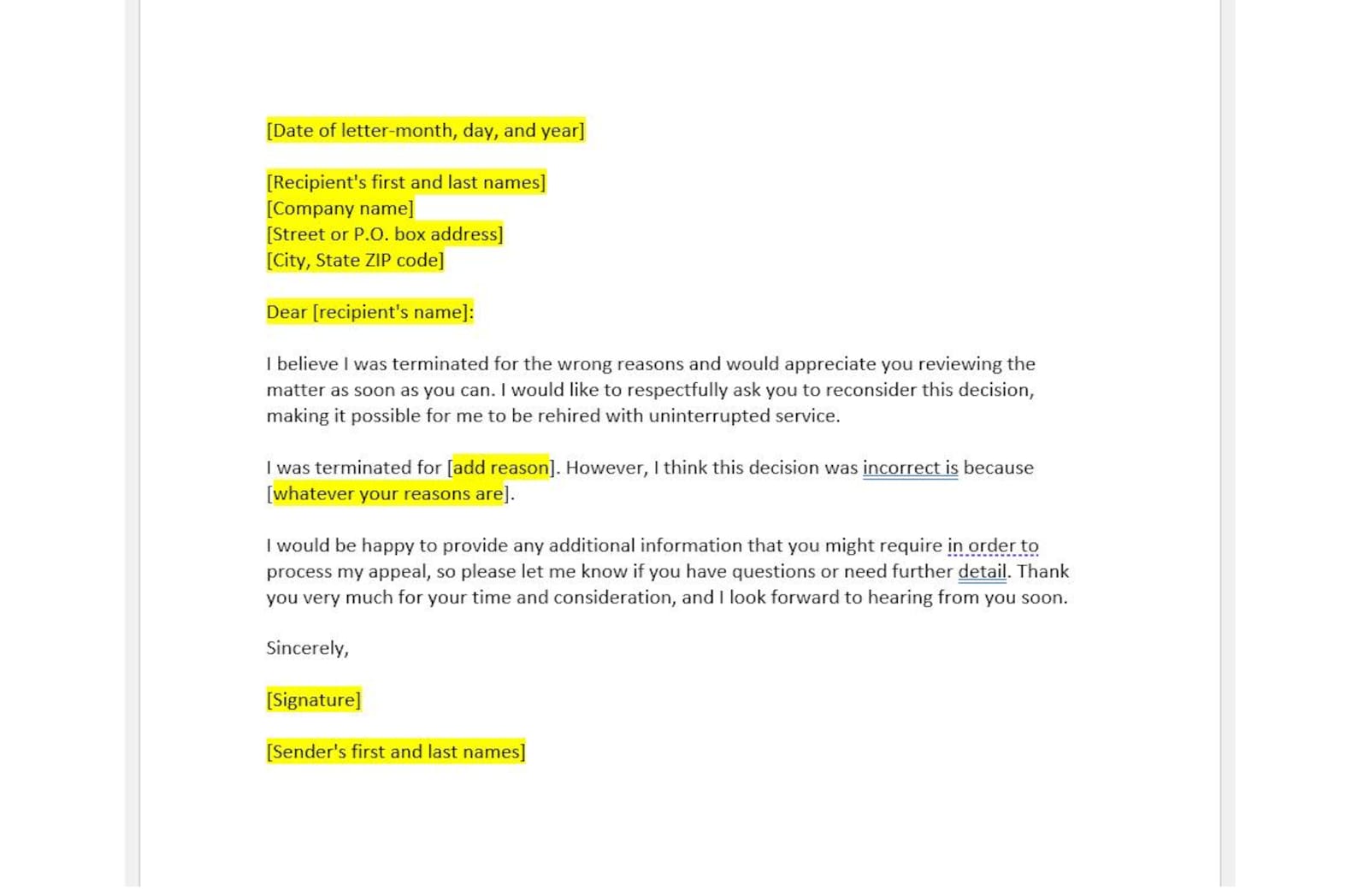 Job Termination Appeal Letter Template, Job Termination Appeal Letter ...
