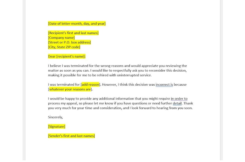 Job Termination Appeal Letter Template, Job Termination Appeal Letter ...