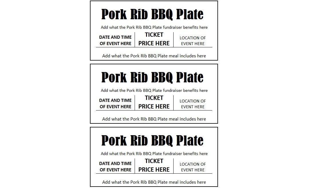 Fundraiser Ticket, BBQ Pork Rib Fundraiser Ticket, BBQ Fundraiser ...
