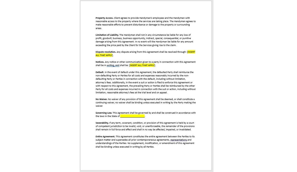 Handyman Contract Agreement, Handyman Contract Agreement Template ...