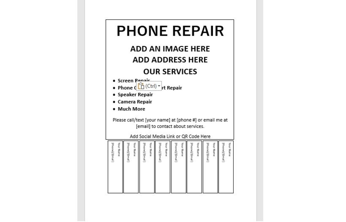 Editable Phone Repair Tear-off Flyer, Phone Repair Ad, Tear-off Flyer ...