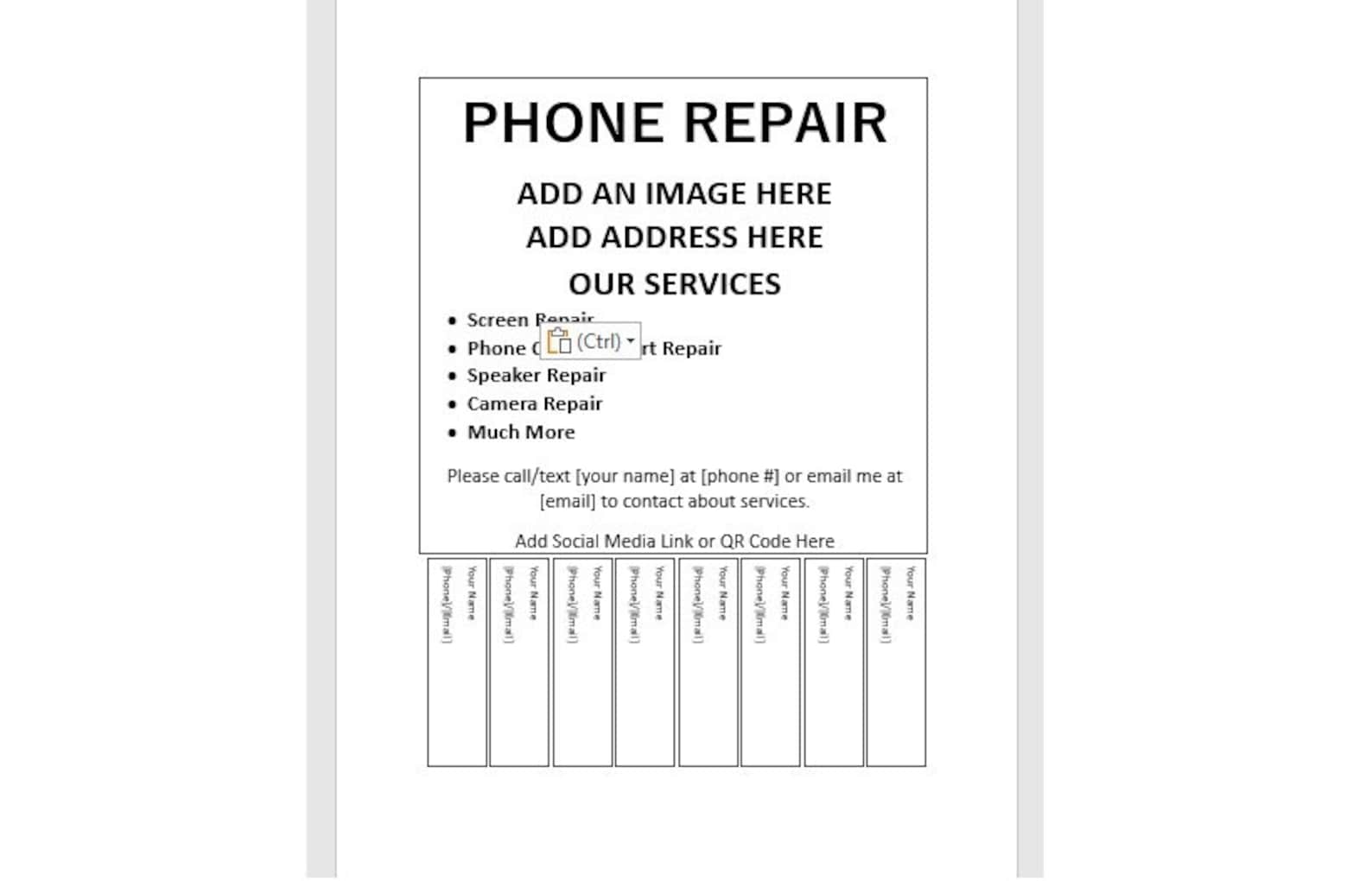 Editable Phone Repair Tear-off Flyer, Phone Repair Ad, Tear-off Flyer ...