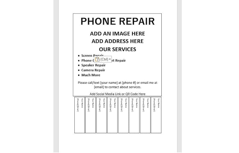 Editable Phone Repair Tear-off Flyer, Phone Repair Ad, Tear-off Flyer ...