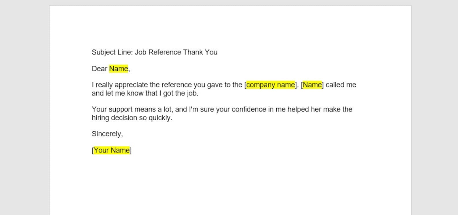 Reference Thank You Letter Template, Employee Reference Letter ...