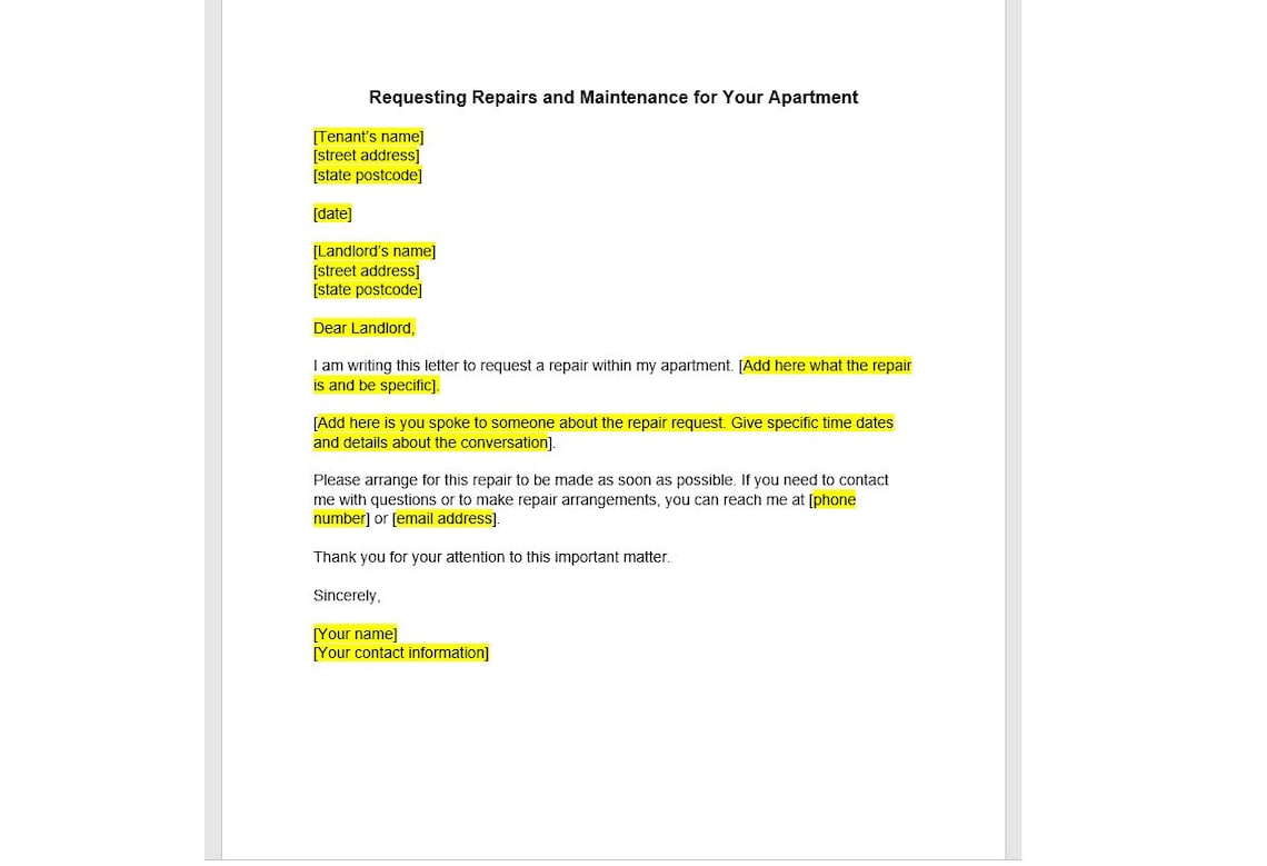 Rental Maintenance Request Letter Template, Maintenance Request Letter ...