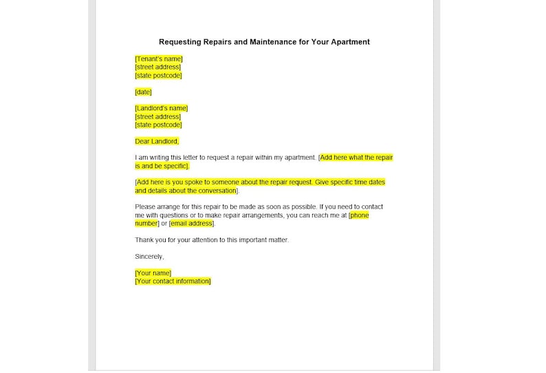 Rental Maintenance Request Letter Template, Maintenance Request Letter ...