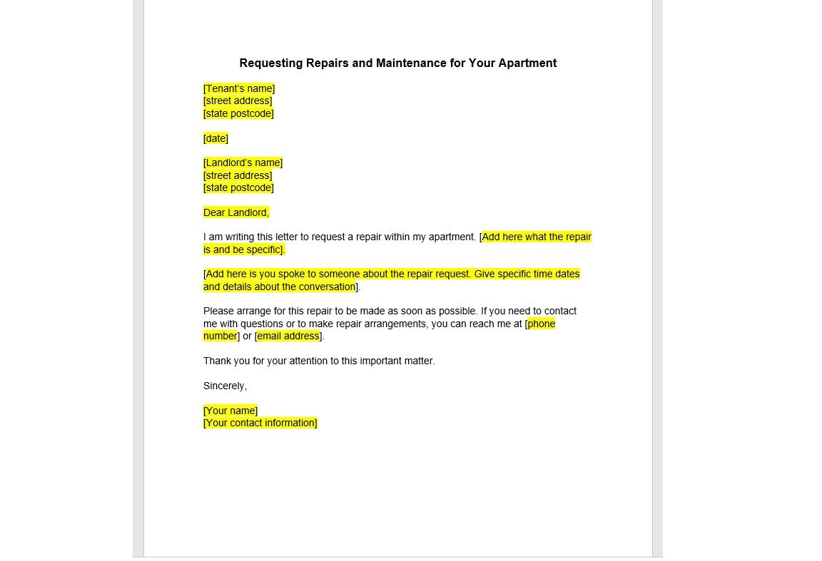 Rental Maintenance Request Letter Template, Maintenance Request Letter ...