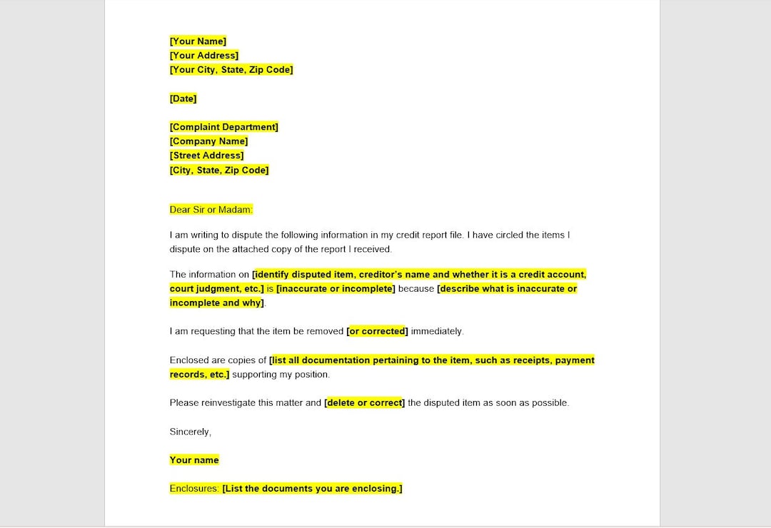 Credit Reporting Agency Dispute Letter Template, Credit Reporting ...