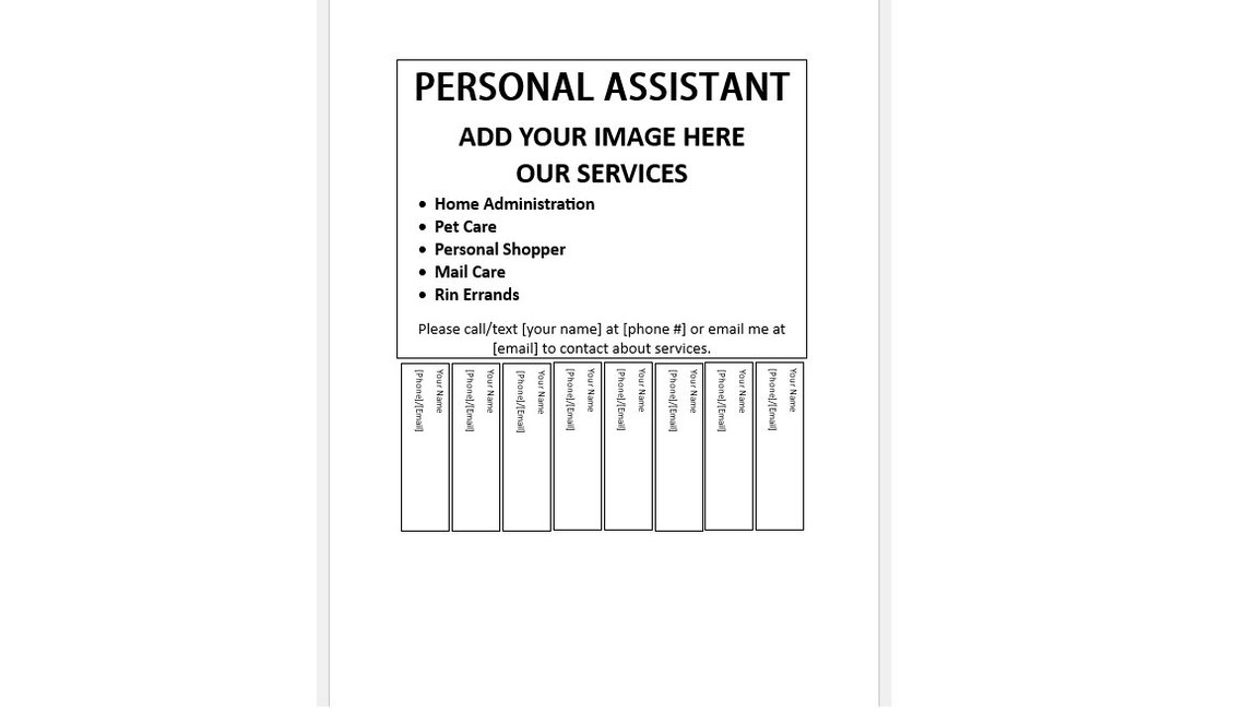 Editable Personal Assistant Service Tear-off Flyer, Personal Assistant ...