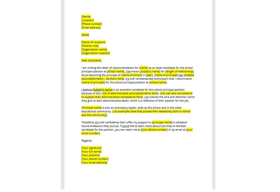 School Principal Recommendation Letter Template, School Principal ...