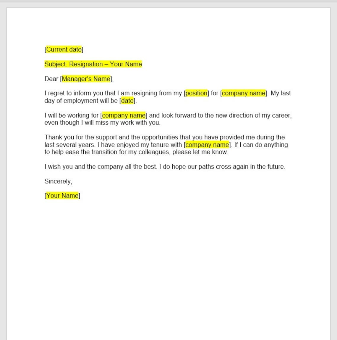 Career Change Resignation Letter Template, Resignation Letter ...