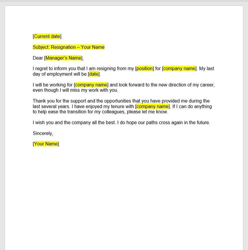 Career Change Resignation Letter Template, Resignation Letter ...