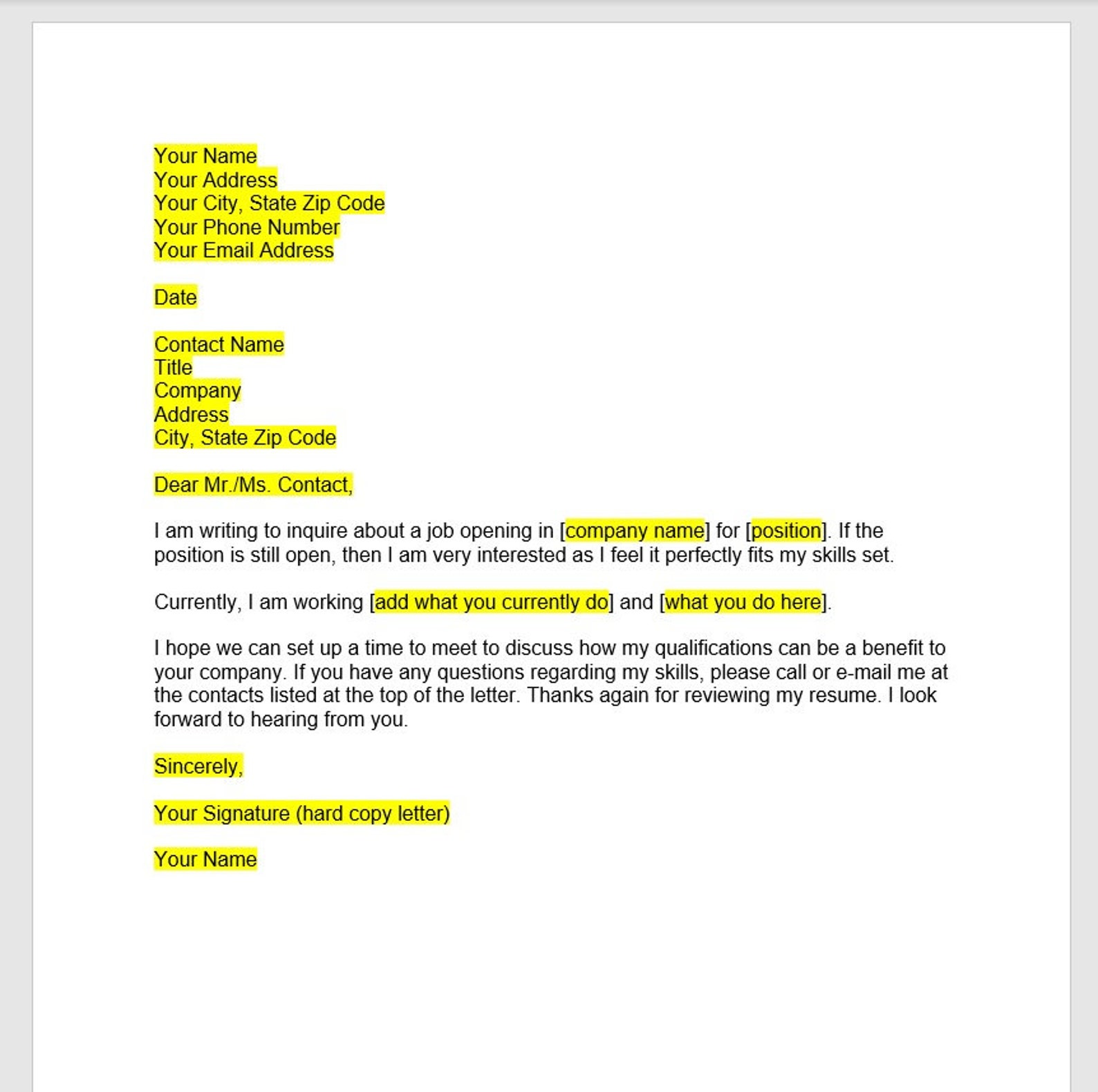 Job Inquiry Letter Template, Job Inquiry Letter, Job Inquiry Template ...