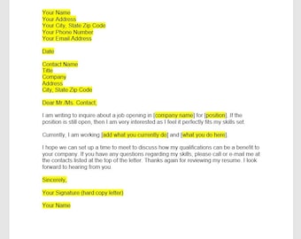 Professional Job Inquiry Letter Template, Job Inquiry Letter, Job ...