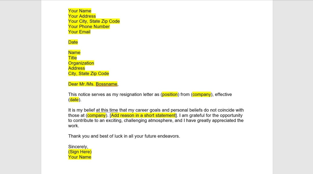 Ethical Conflict Resignation Letter Template Resignation - Etsy