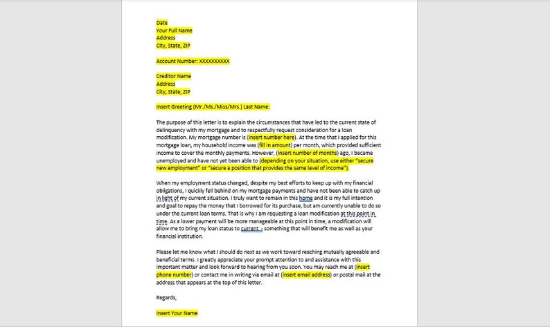 Mortgage Loan Modification Request Letter Template, Mortgage Loan ...