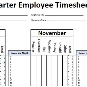Editable Quarter Employee Timesheet, Quarter Employee Timesheet ...