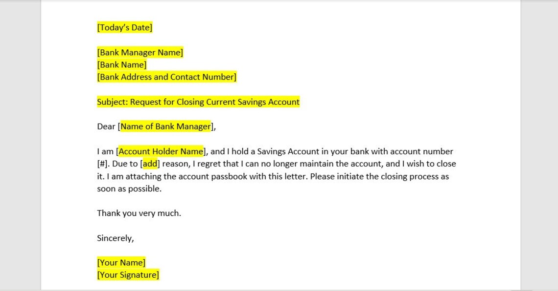 Letter to Close Account, Letter to Close Account Template, Letter to ...