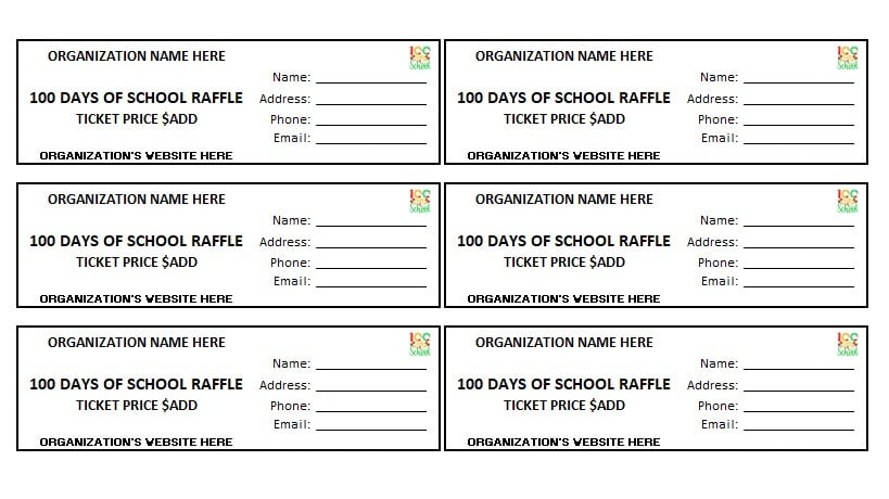 Editable 100 Days of School Raffle Ticket, 100 Days of School Raffle ...