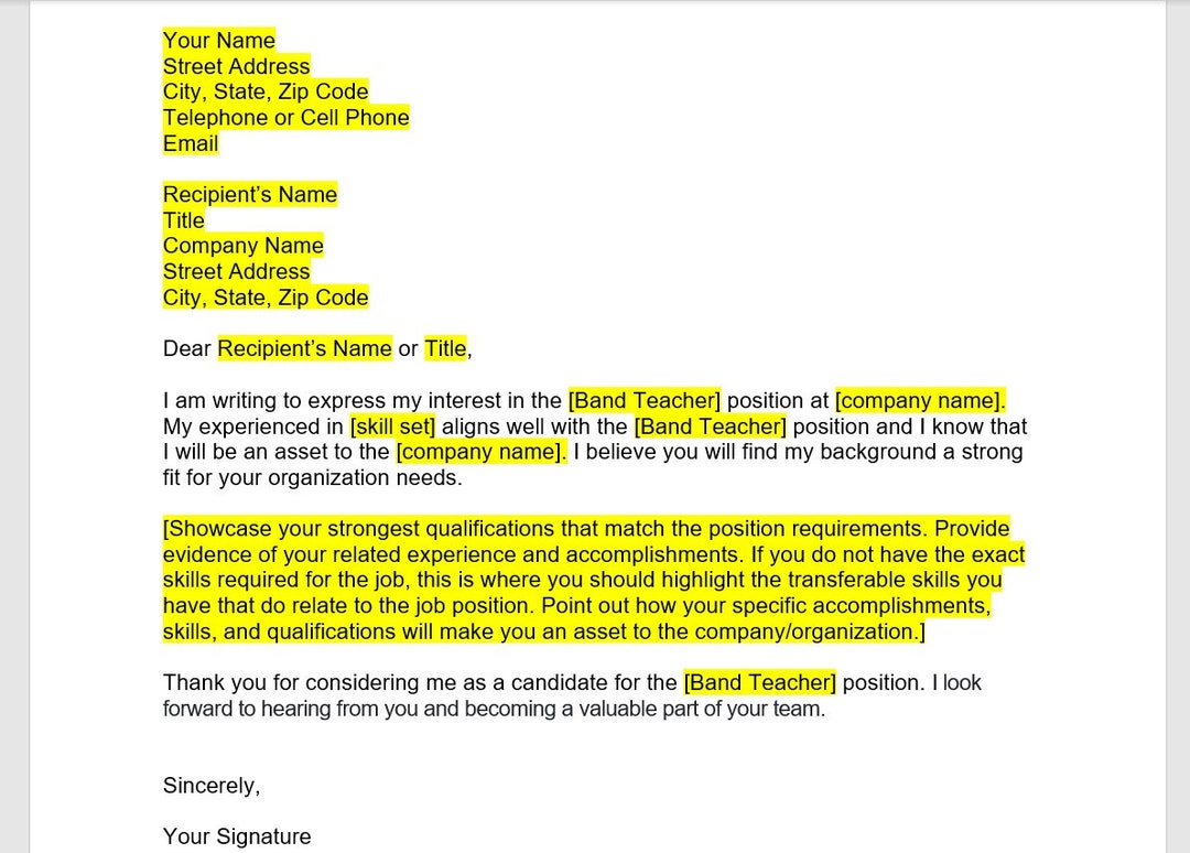 Band Teacher Cover Letter, Band Teacher, Cover Letter Template ...