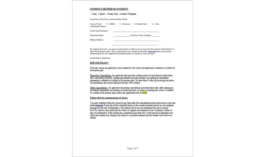 Editable Student Enrollment Agreement Template, Enrollment Agreement ...