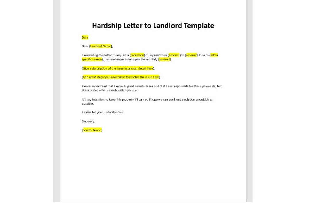Editable Hardship Letter to Landlord Template, Rent Hardship Letter ...