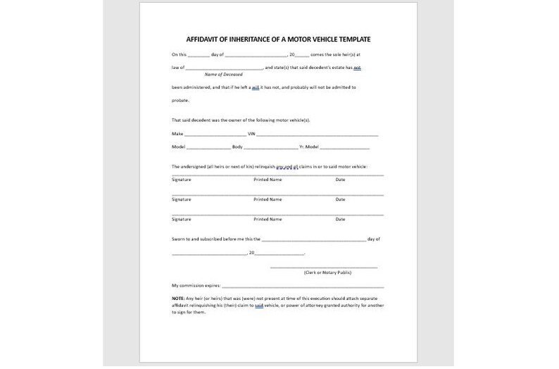 Affadavit of Inheritance of Motor Vehicle, Affadavit of Inheritance of ...