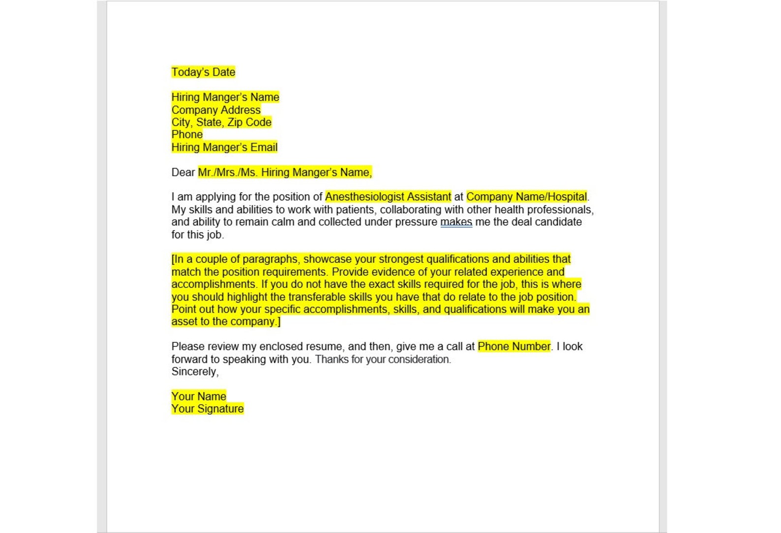 Anesthesiologist Assistant Cover Letter, Cover Letter Template ...